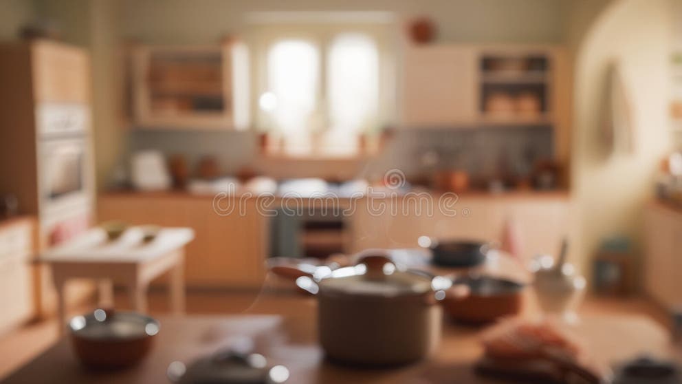 Blurred Image of Modern Kitchen with Bokeh Light Background. Stock ...