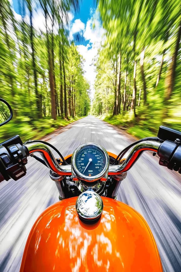 A Motorcycle is Driving Down a Road in the Woods Stock Photo - Image of ...