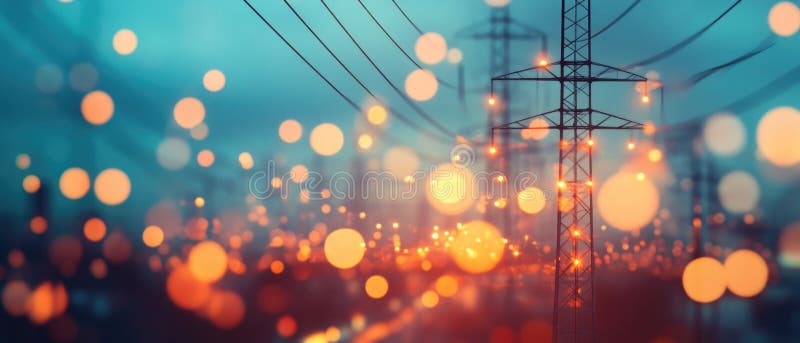 A Blurred Image of a Power Line with Multiple Light Sources Stock Photo ...