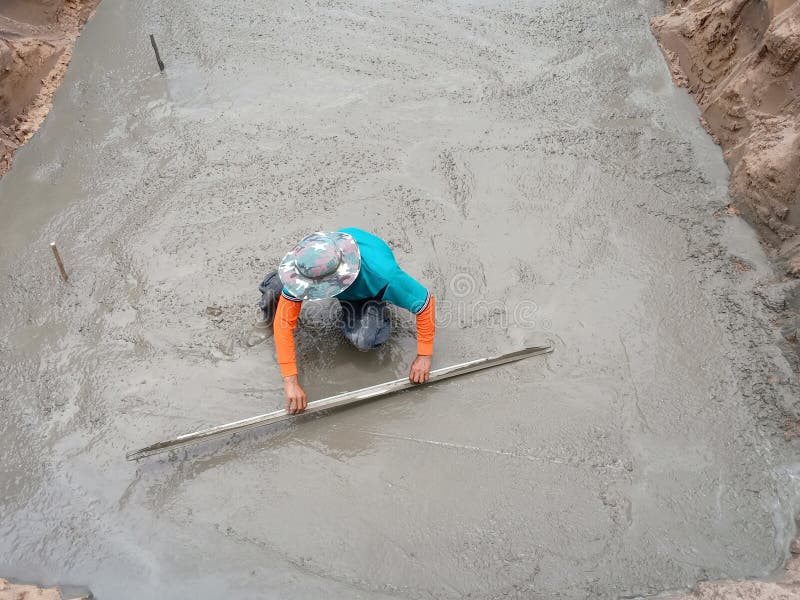 Blurred Image. Rough Concrete Work. To Lay Down the Drain Editorial ...