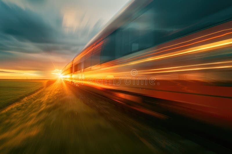 A Blurred Image of a Train Moving Along Railroad Tracks Stock Photo ...