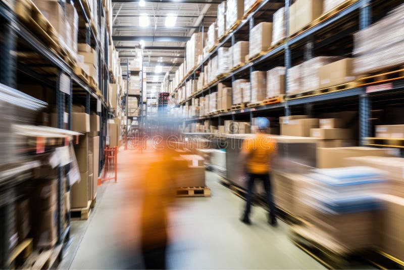 Blurred Image of Warehouse Employees in Action Moving, AI Generative ...