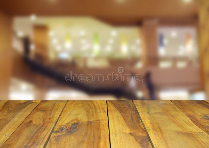 Blurred Image Wood Table and Abstract Interior Hotel Lobby Background ...