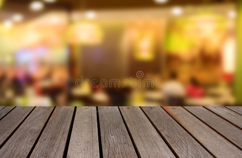 Blurred Image Wood Table and Abstract Restaurant with Abstract B Stock ...