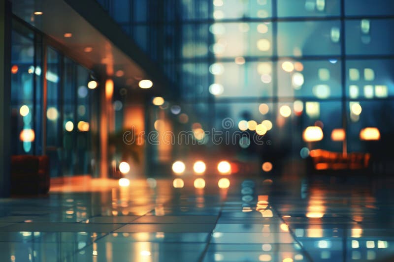 Blurred Interior of a Modern Office Building Natural Night Light. Stock ...