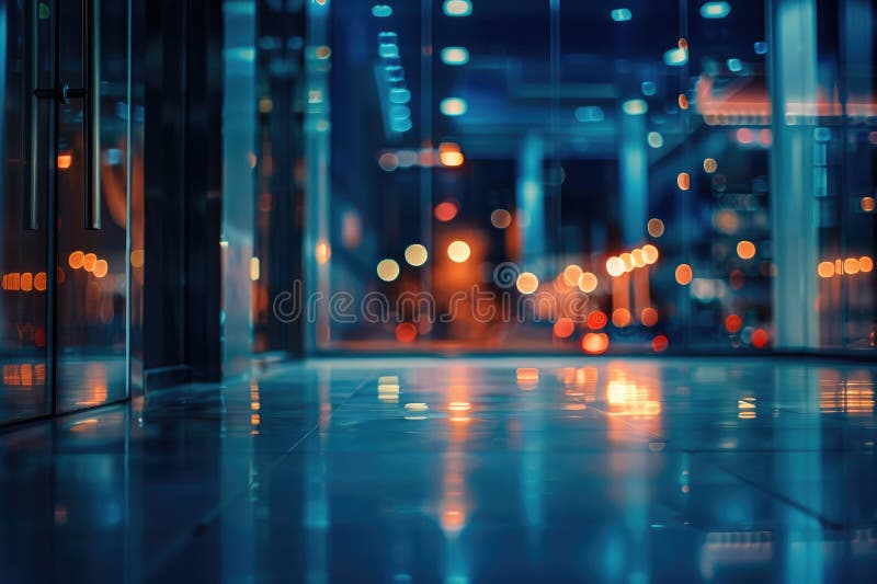 Blurred Interior of a Modern Office Building Natural Night Light. Stock ...