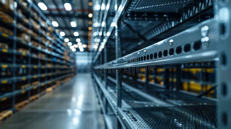 Blurred Interior of a Warehouse with Empty Storage Shelves. Stock Image ...