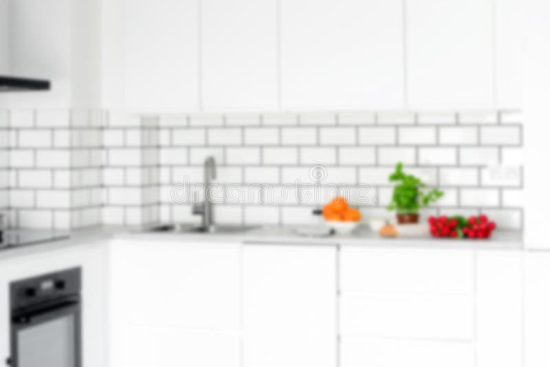 Blurred Kitchen Countertop in Light Modern Kitchen Stock Photo - Image ...