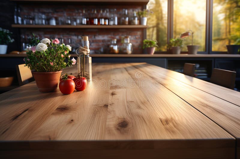 Blurred Kitchen Room Serves As a Backdrop for Showcasing Products on ...