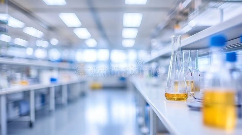 Blurred Laboratory Interior with Equipment on Counter, Research and ...