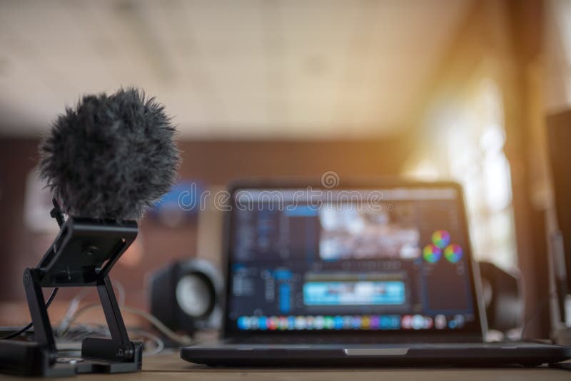 Blurred Laptop Desktop Office Content Creator Stock Photo - Image of ...