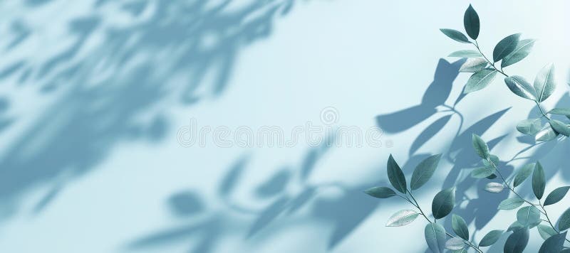 Blurred Leaf Shadows with Dim Light on Blue Background, Wall Stock ...
