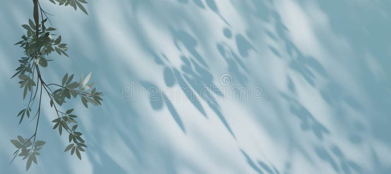 Blurred Leaf Shadows with Dim Light on Blue Background, Wall Stock ...