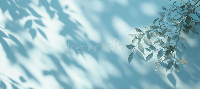 Blurred Leaf Shadows with Dim Light on Blue Background, Wall Stock ...