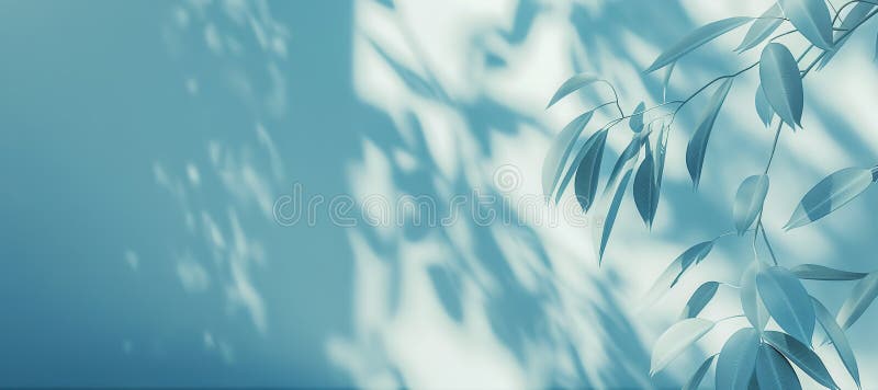 Blurred Leaf Shadows with Dim Light on Blue Background, Wall Stock ...