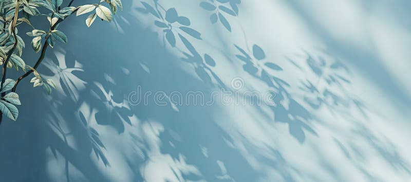 Blurred Leaf Shadows with Dim Light on Blue Background, Wall Stock ...