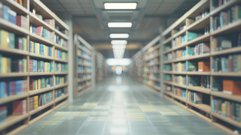 Blurred Library Aisle with Bookshelves Stock Illustration ...