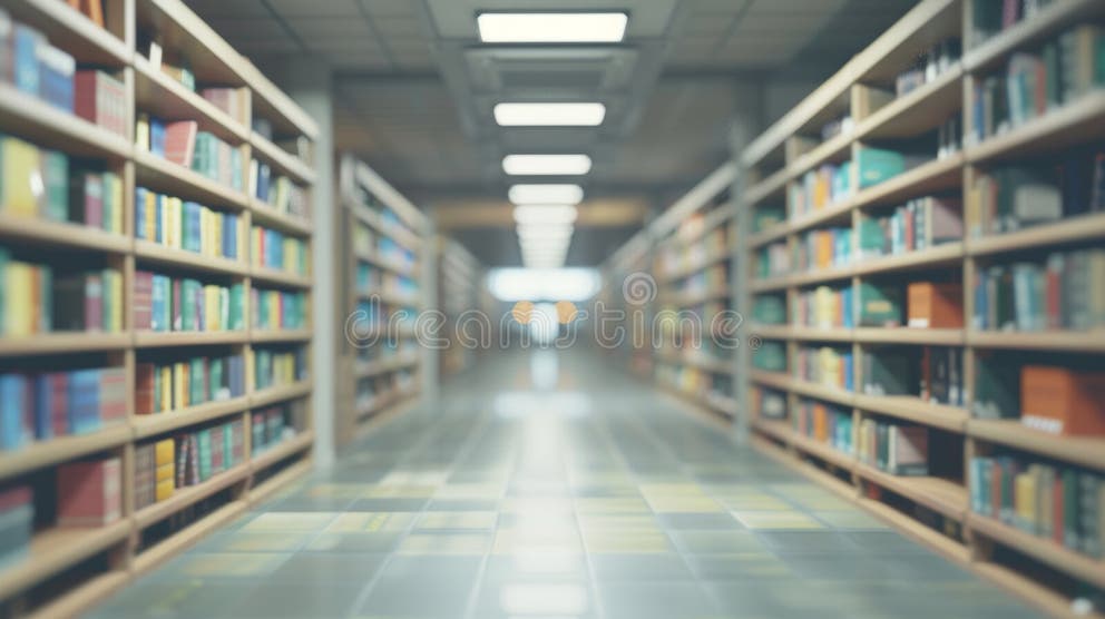 Blurred Library Aisle with Bookshelves Stock Illustration ...