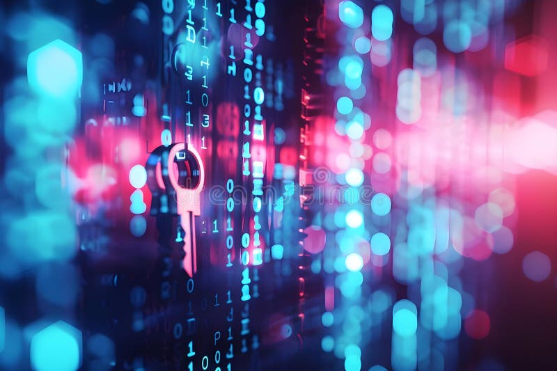 Blurred Light Background with Cyber Digital Key Security Concept ...