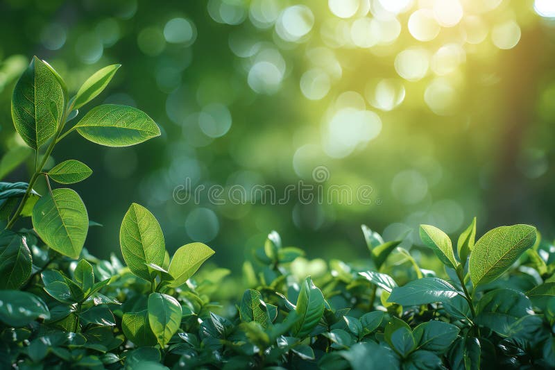 Blurred Light Green Spring Background with Bokeh and Empty Space for ...