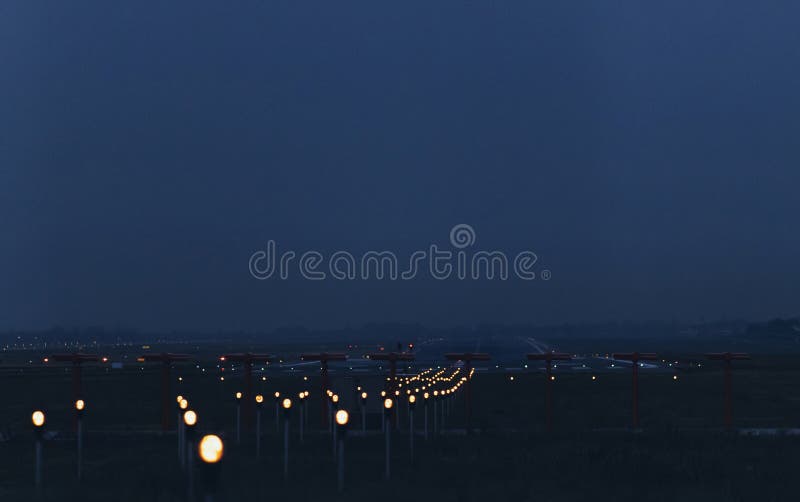 Blurred Lines of Runway Lights at an Airport Stock Photo - Image of ...