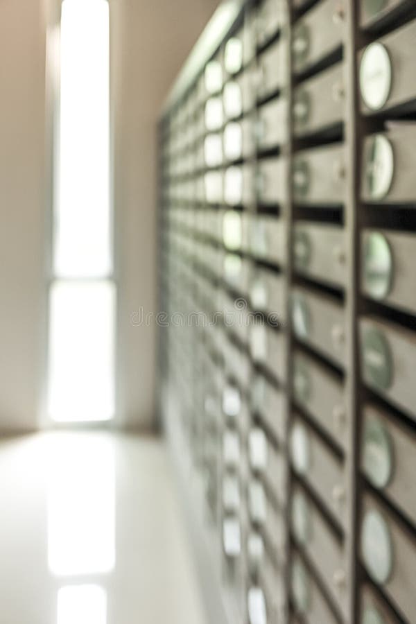 Blurred Mail Boxes Filled of Leaflets and Letters, Mailboxes and Lock ...