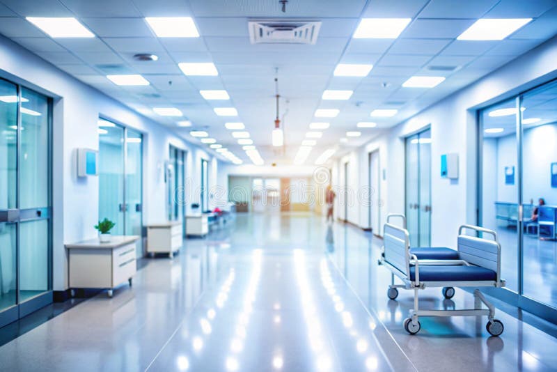 Blurred Medical Background with Modern Hospital Hall and Light Interior ...