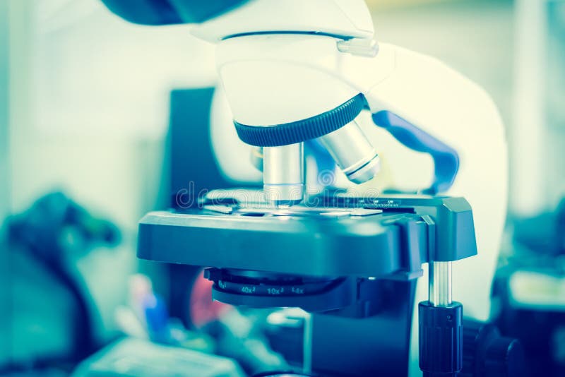 Blurred Microscope in Blue Tone Stock Photo - Image of occupation ...