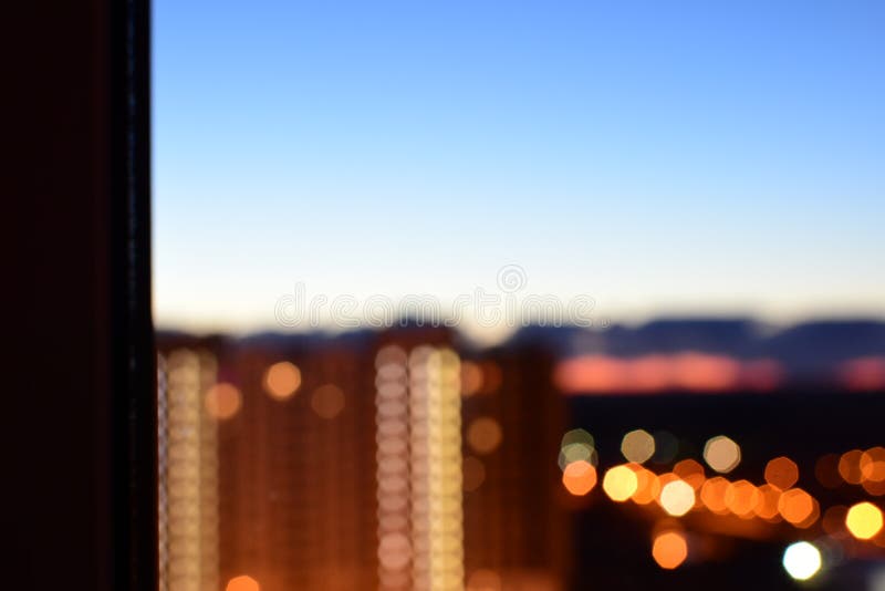 Blurred Midnight City Backgound., View from Window Stock Photo - Image ...