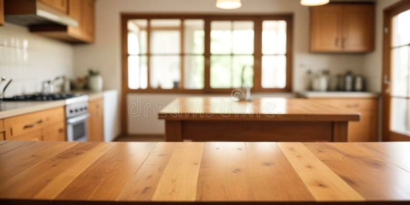 Elegant Wooden Tabletop in a Modern Kitchen Setting Stock Illustration ...