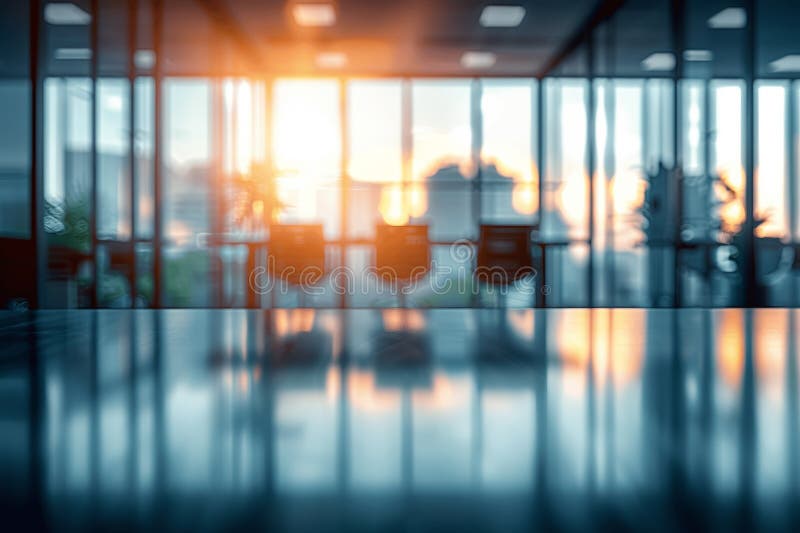Blurred Modern Office Interior Background with Panoramic Windows Stock ...