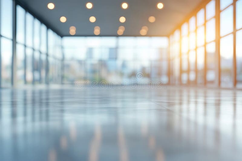 Blurred Modern Office Interior with Big Windows and Sunlight ...