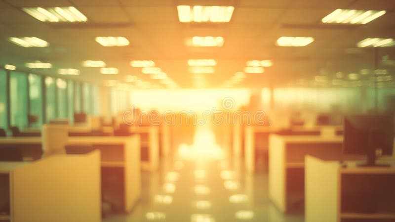 Blurred Modern Office Interior with Warm Sunlight Stock Illustration ...