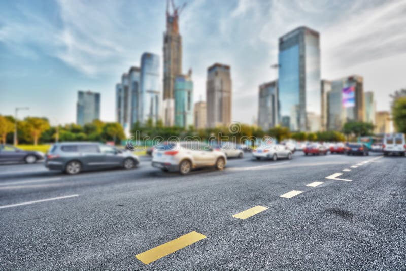 Blurred Modern Skyline and Road Stock Photo - Image of central ...