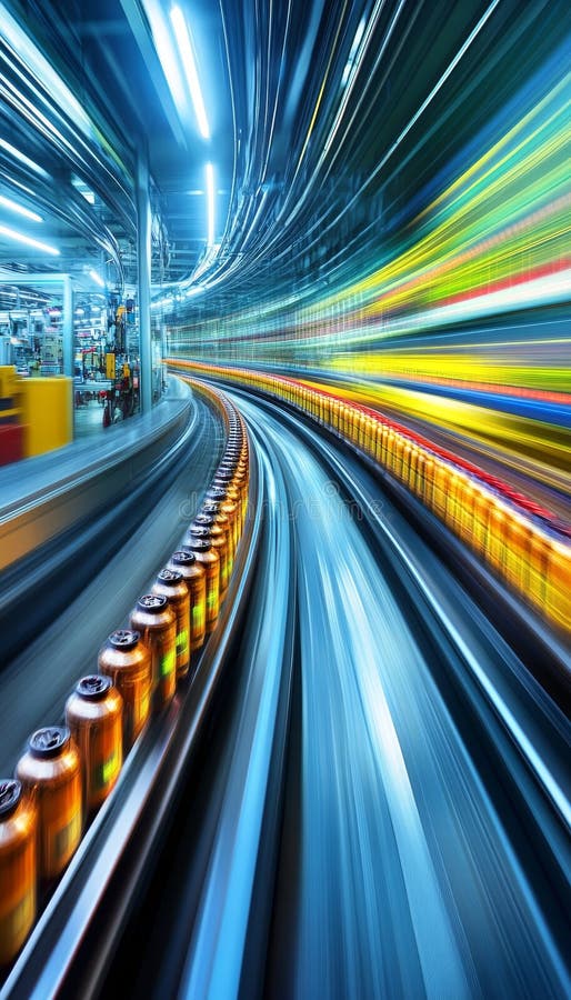 Blurred Motion of Assembly Line, Abstract Industrial Background, Modern ...