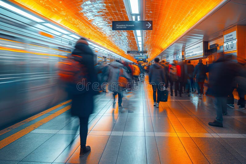 Blurred Motion of Busy Commuters during Rush Hour in a Modern Subway ...
