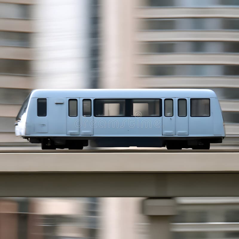 Blurred Motion of a Light Blue Train Moving Past Modern Buildings Stock ...