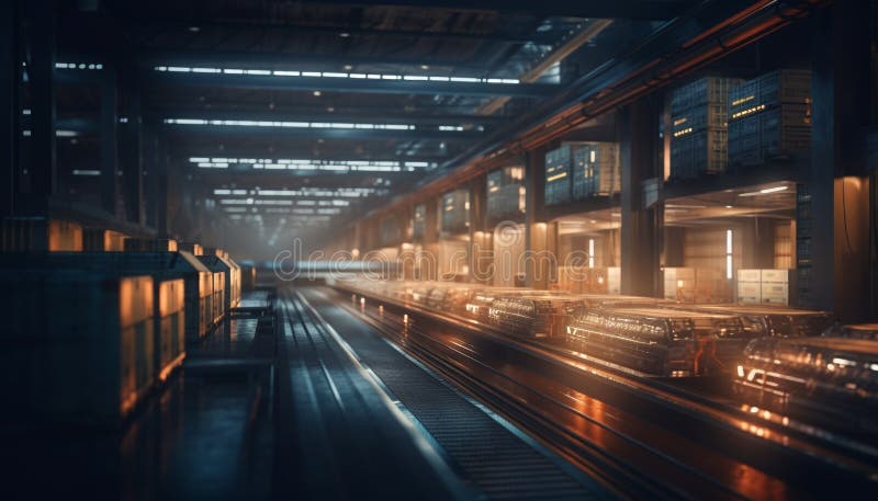 Blurred Motion of Modern Commuter in Futuristic Subway Station at Dusk ...