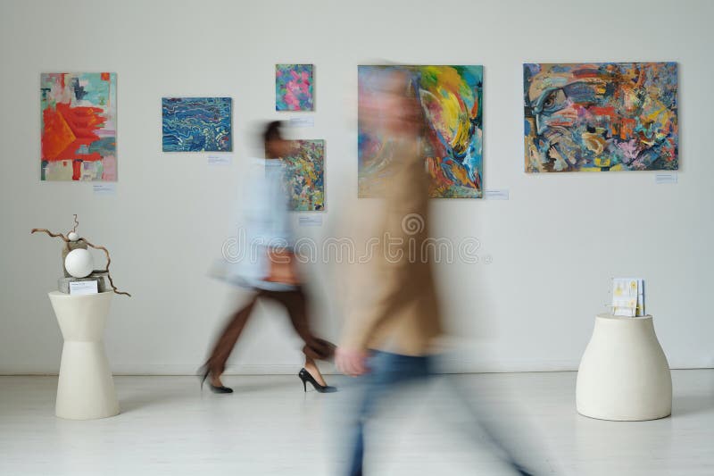 Blurred Motion of People Visiting Art Gallery Stock Image - Image of ...