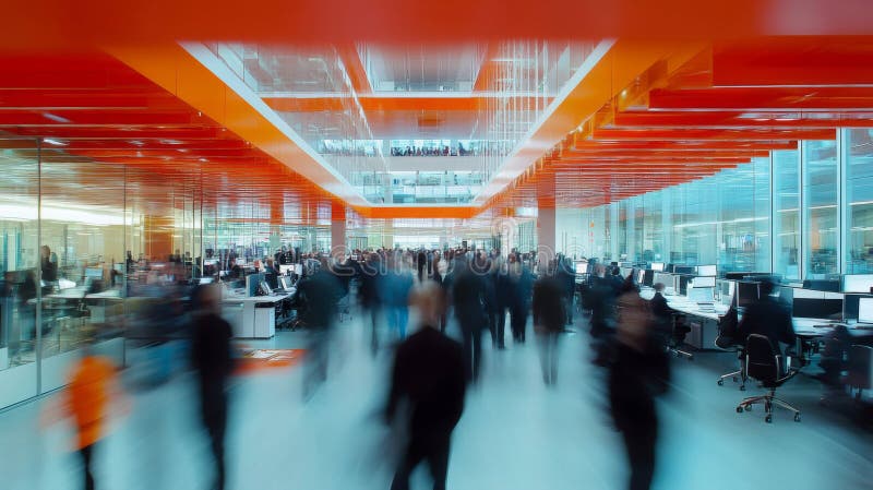 Blurred Motion of People Walking in a Modern Office Building with ...