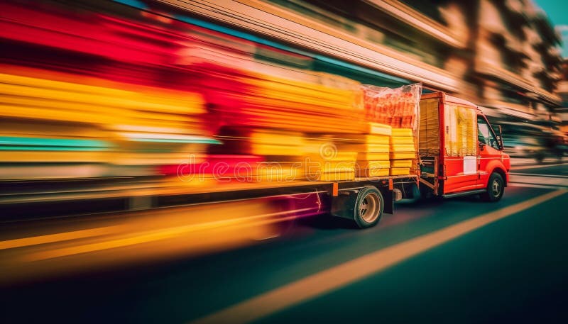 Blurred Motion of Semi Trucks Delivering Cargo Generated by AI Stock ...