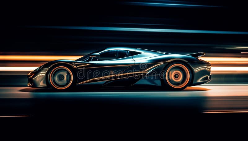 Blurred Motion of a Shiny Sports Car Racing at Night Generated by AI ...