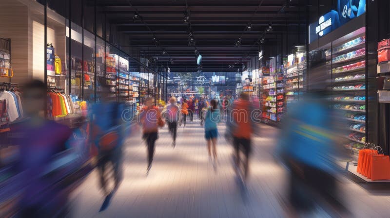 Blurred Motion of Shoppers Walking in a Modern Retail Store Stock ...