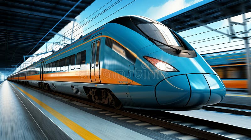 Blurred Motion of a Sleek High Speed Train Rushing Along the Tracks ...
