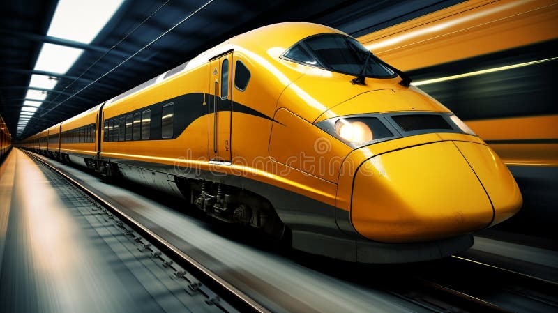 Blurred Motion of a Sleek High Speed Train Rushing Along the Tracks ...