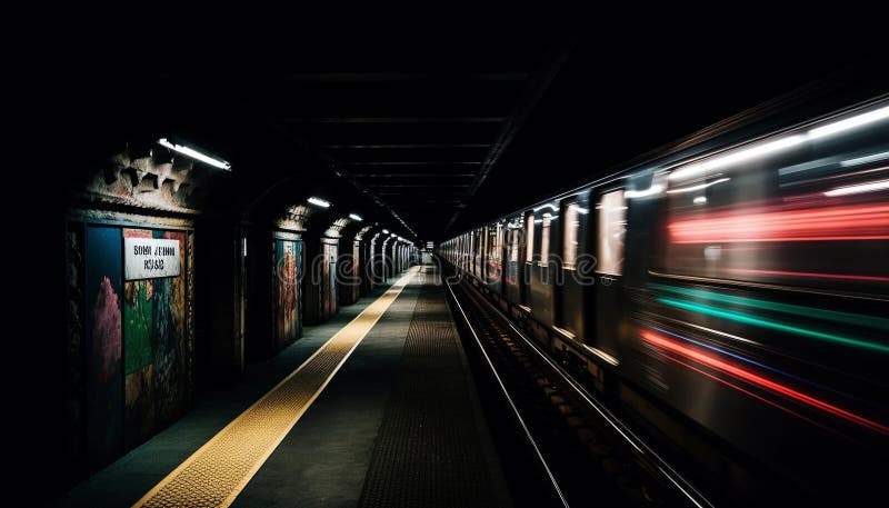 Blurred Motion of Subway Train in Underground Station Generated by AI ...