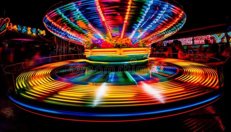 Blurred Motion, Vibrant Colors, Spinning Carnival Wheel Generated by AI ...