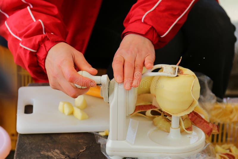 Blurred Motion of Women Peeling Apple Skin Spirally Using Apple Stock ...