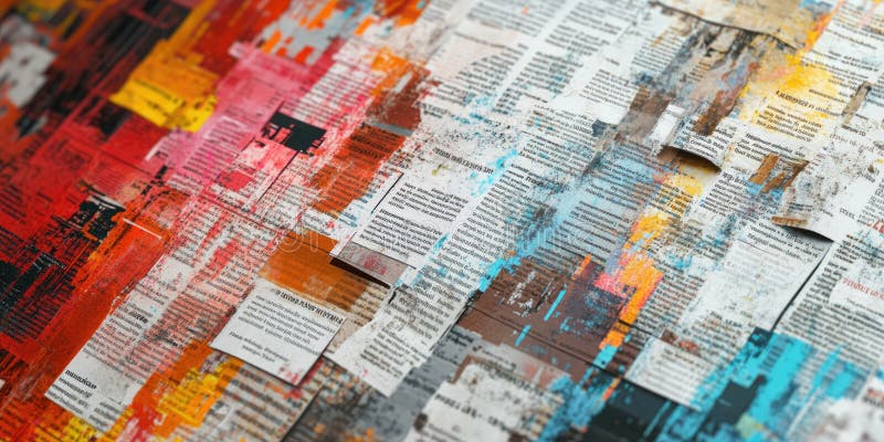 Blurred Newspaper Collage: Abstract Composition with Printed Pages and ...