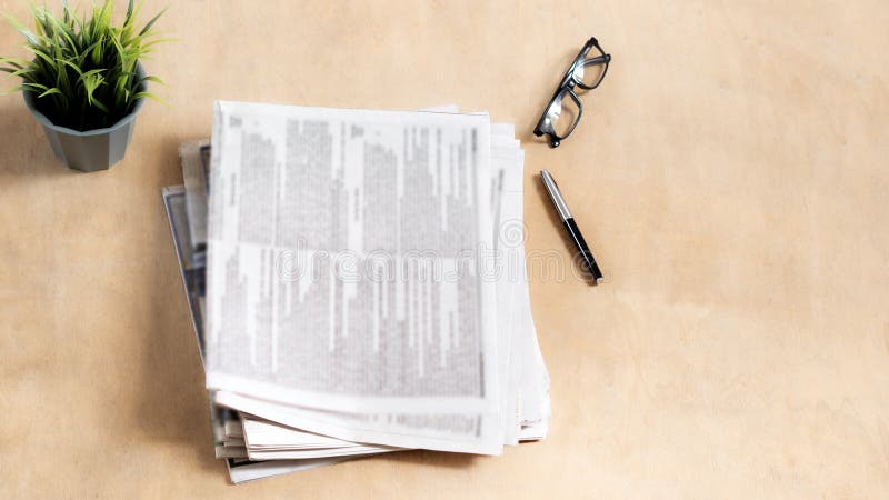 Blurred Newspaper on Wood Table Stock Photo - Image of press, article ...